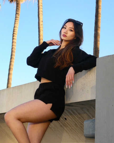 Cocoburry Cropped Half-Zip Hoodie Black | Cocoburry Official Store