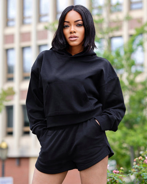 Cocoburry Cropped Drop-Shoulder Hoodie Black | Cocoburry Official Store